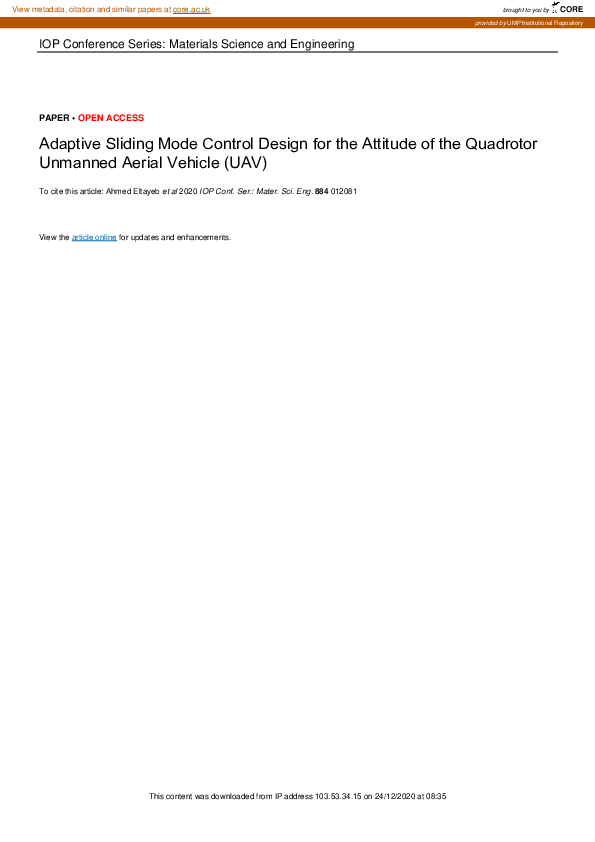 Pdf Adaptive Sliding Mode Control Design For The Attitude Of The