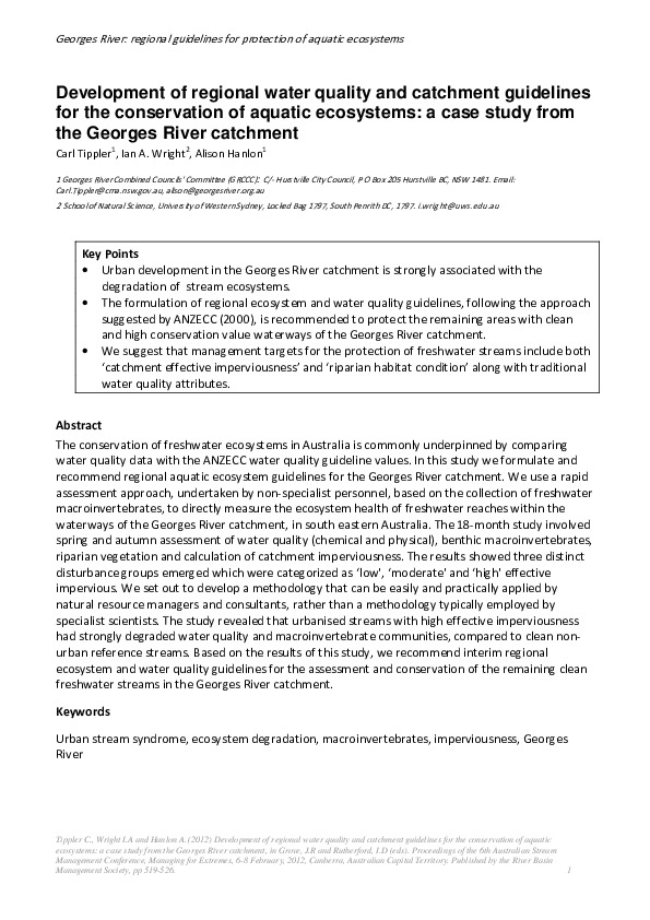 (PDF) Development of regional water quality and catchment guidelines ...