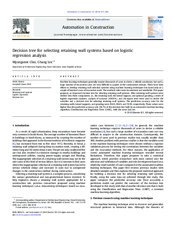 (PDF) Decision tree for selecting retaining wall systems based on logistic regression analysis