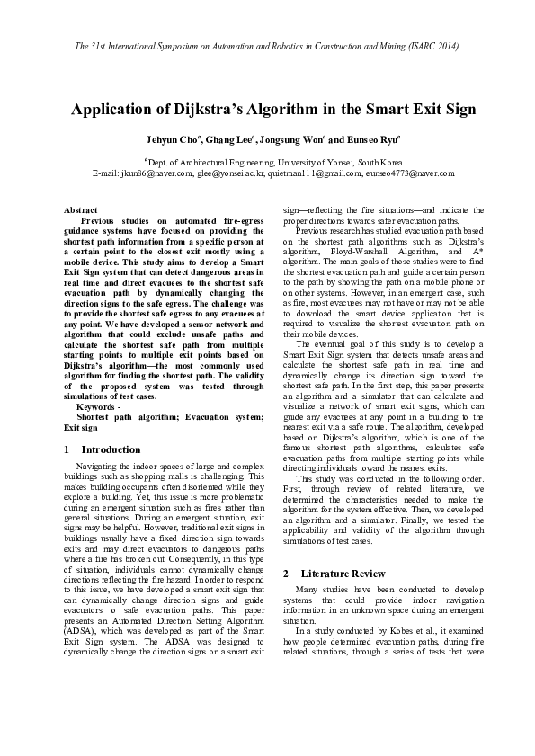 (PDF) Application of Dijkstra s Algorithm in the Smart Exit Sign ...