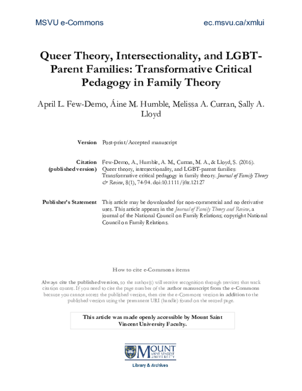 (PDF) Queer Theory, Intersectionality, and LGBT-Parent Families ...