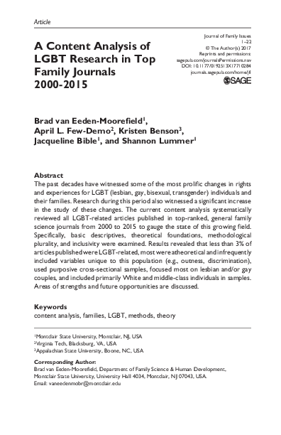 (PDF) A Content Analysis of LGBT Research in Top Family Journals 2000-2015