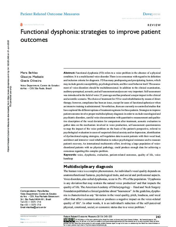 Pdf Functional Dysphonia Strategies To Improve Patient Outcomes