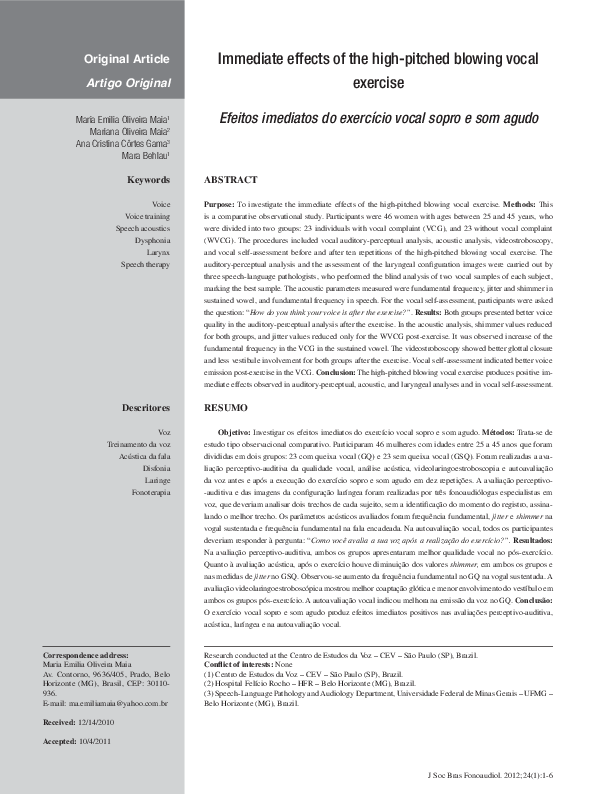 (PDF) Immediate effects of the high-pitched blowing vocal exercise