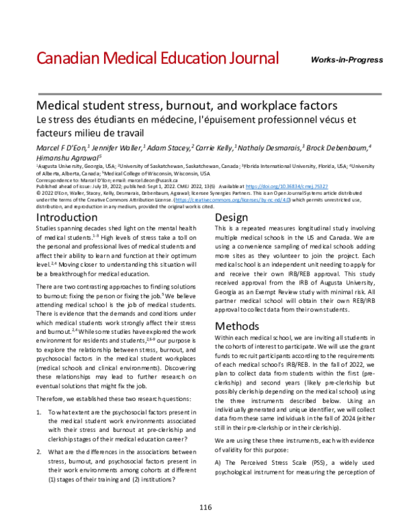 (PDF) Medical student stress, burnout, and workplace factors | Adam ...
