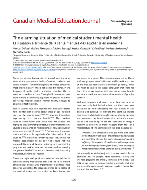 (PDF) The alarming situation of medical student mental health