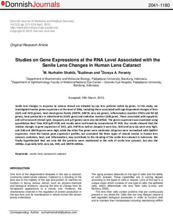 (PDF) Studies on Gene Expressions at the RNA Level Associated with the ...