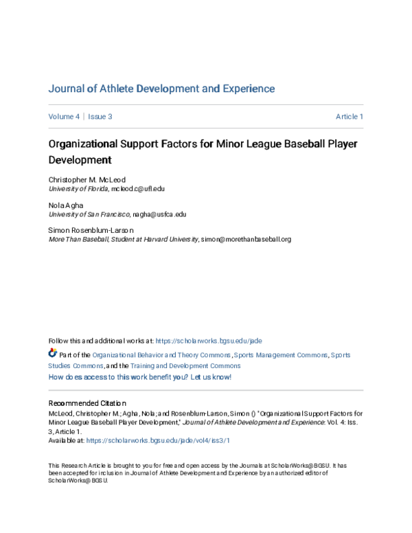 (PDF) Organizational Support Factors for Minor League Baseball Player ...