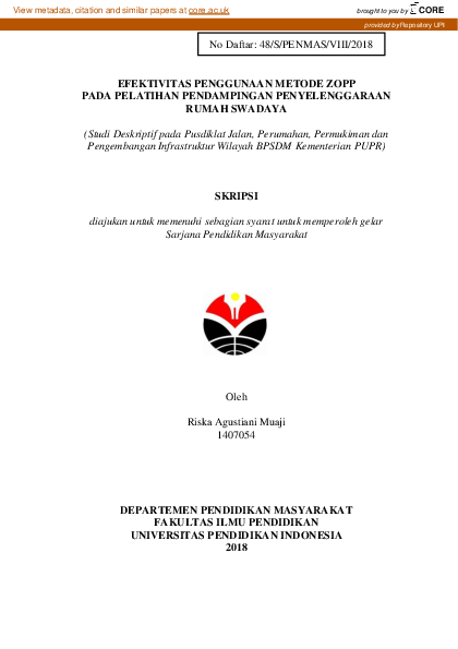 (PDF) EFEKTIVITAS PENGGUNAAN METODE ZOPP PADA PELATIHAN PENDAMPINGAN ...