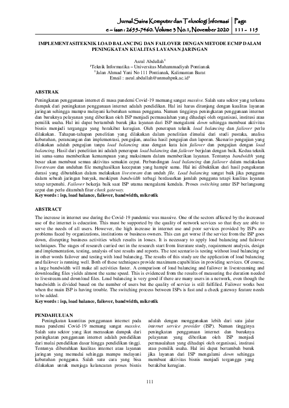 (PDF) Implementasi Teknik Load Balancing dan Failover Dengan Metode Ecmp Dalam Peningkatan ...