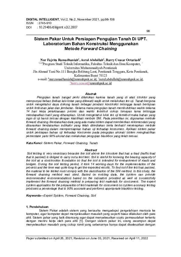(PDF) Sistem Pakar Untuk Persiapan Pengujian Tanah Di UPT. Laboratorium ...