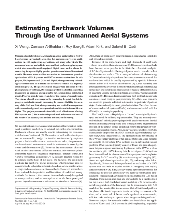 (PDF) Estimating Earthwork Volumes Through Use of Unmanned Aerial Systems