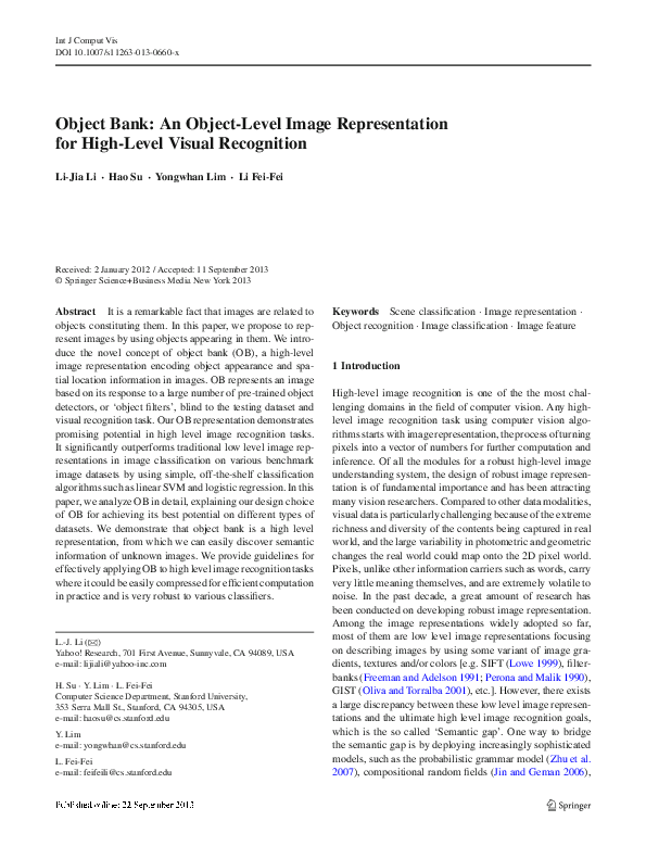 (PDF) Object Bank: An Object-Level Image Representation for High-Level ... (PDF) Object Bank: An Object-Level Image Representation for High-Level ...