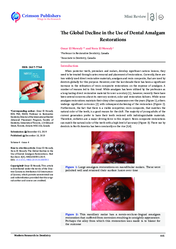 Pdf The Global Decline In The Use Of Dental Amalgam Restorations