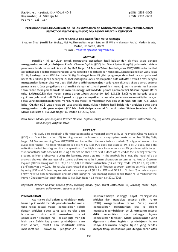 Perbedaan Hasil Belajar Dan Aktivitas Siswa Dengan Menggunakan Model Pembelajaran Predict ...