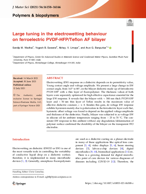 (PDF) Large tuning in the electrowetting behaviour on ferroelectric PVDF-HFP/Teflon AF bilayer
