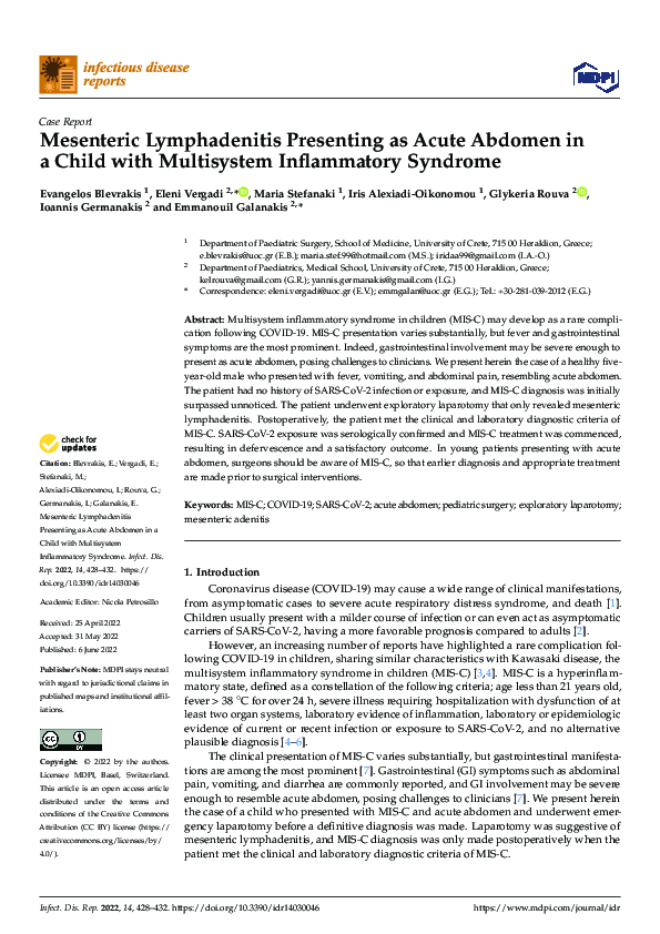 (PDF) Mesenteric Lymphadenitis Presenting as Acute Abdomen in a Child ...