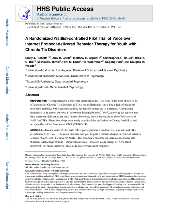 (PDF) A randomized waitlist-controlled pilot trial of voice over ...