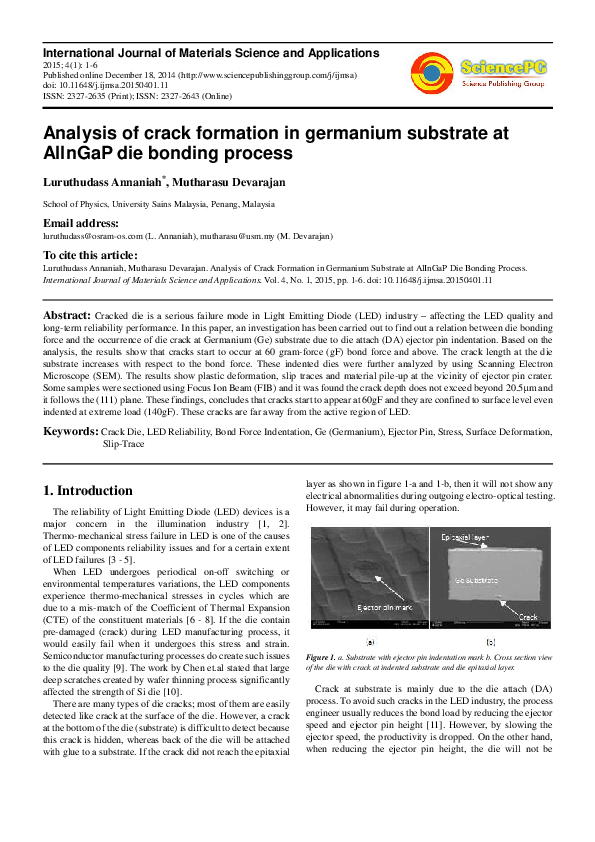 (PDF) Analysis of Crack Formation in Germanium Substrate at AlInGaP Die ...