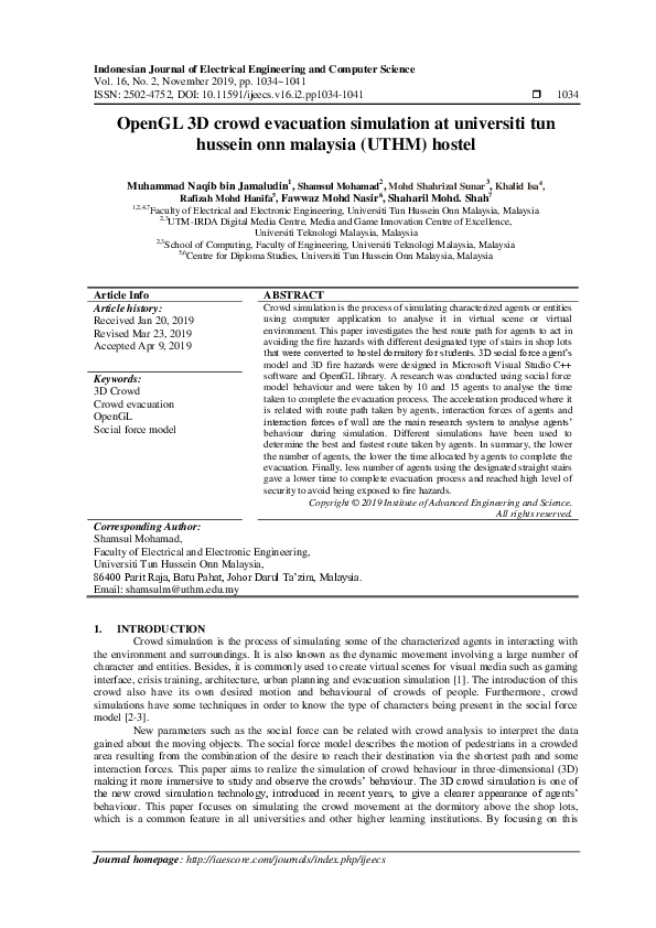 (PDF) OpenGL 3D crowd evacuation simulation at universiti tun hussein ...