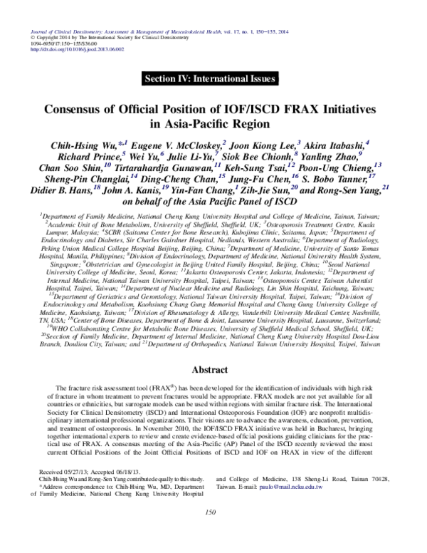 (PDF) Consensus of Official Position of IOF/ISCD FRAX Initiatives in ...