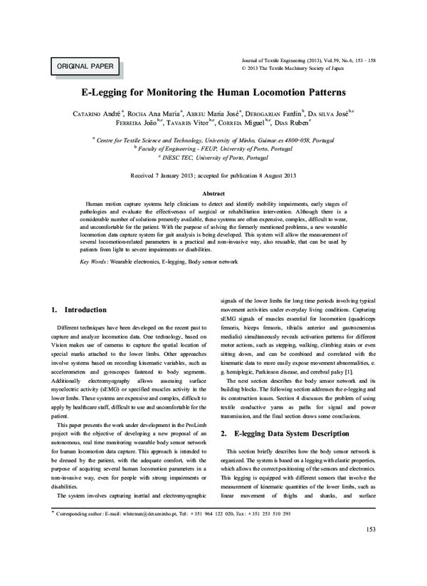 (PDF) E-Legging for Monitoring the Human Locomotion Patterns