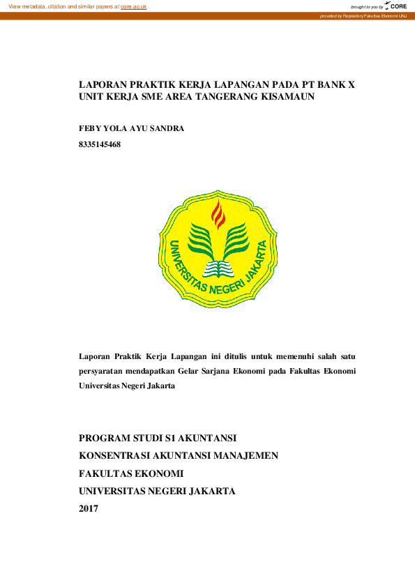 (PDF) Laporan Praktik Kerja Lapangan Pada PT Bank X Unit Kerja Sme Area ...