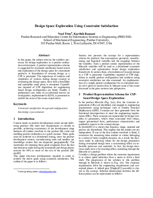 Pdf Design Space Exploration Using Constraint Satisfaction Noel Titus