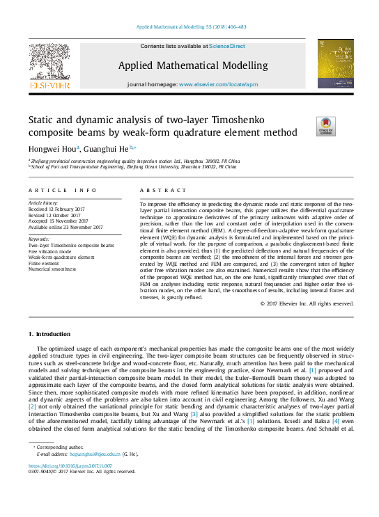 (PDF) Static and dynamic analysis of two-layer Timoshenko composite ...