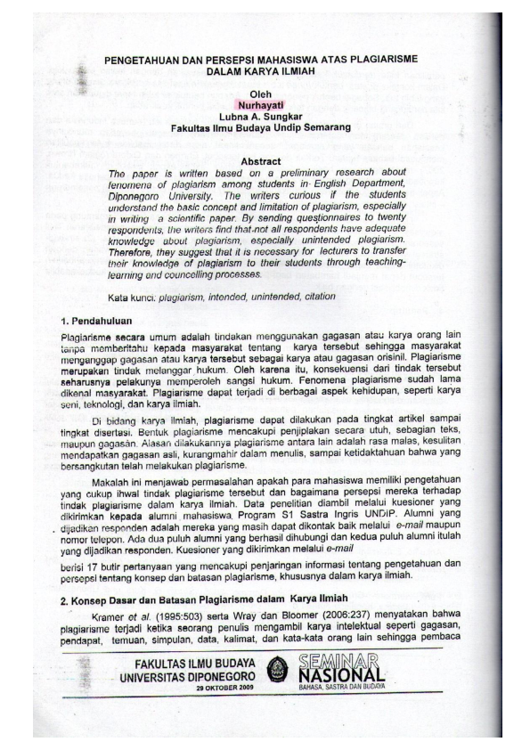 (PDF) Pengetahuan dan Persepsi Mahasiswa atas Plagiarisme dalam Karya Ilmiah