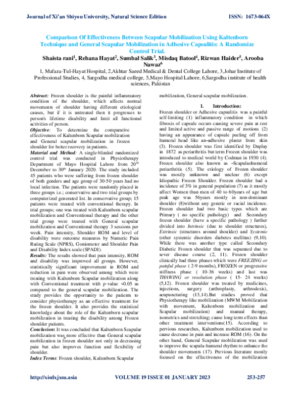Pdf Comparison Of Effectiveness Between Scapular Mobilization Using Kaltenborn Technique And