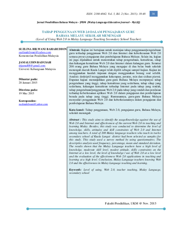 (PDF) TAHAP PENGGUNAAN WEB 2.0 DALAM PENGAJARAN GURU BAHASA MELAYU ...