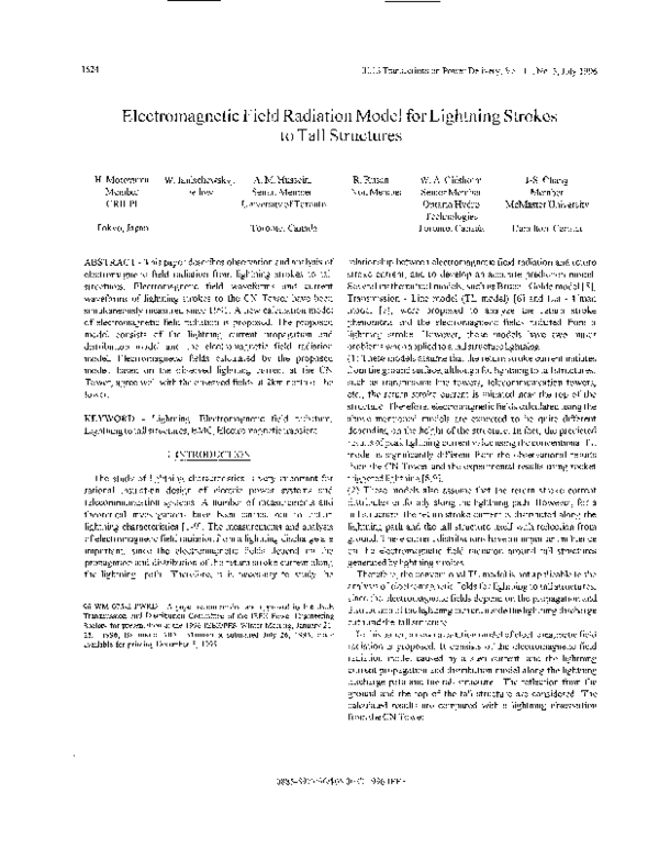(PDF) Electromagnetic field radiation model for lightning strokes to ...