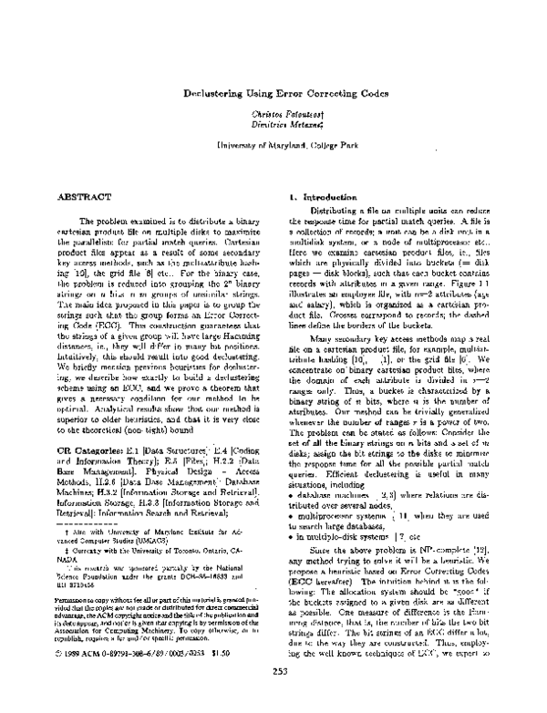 (PDF) Declustering using error correcting codes (PDF) Declustering using error correcting codes