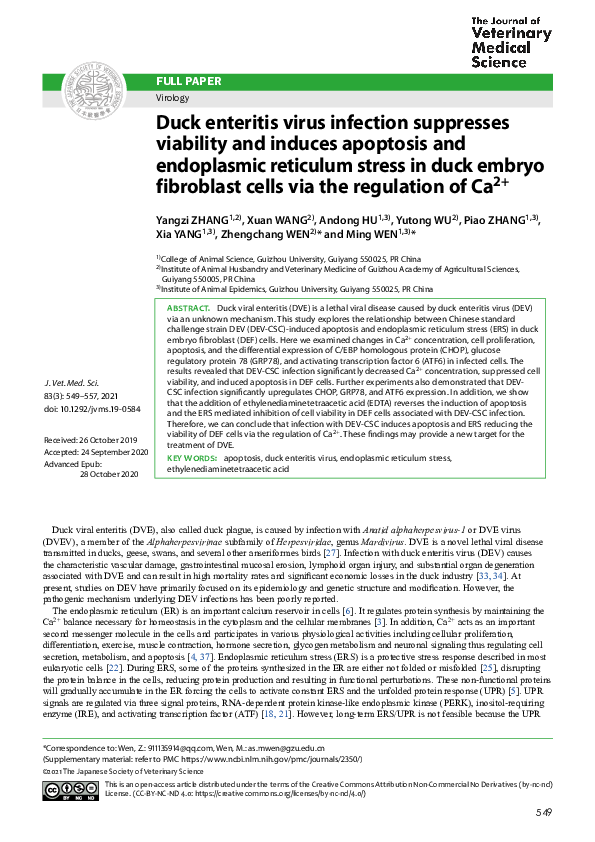 (PDF) Duck enteritis virus infection suppresses viability and induces ...