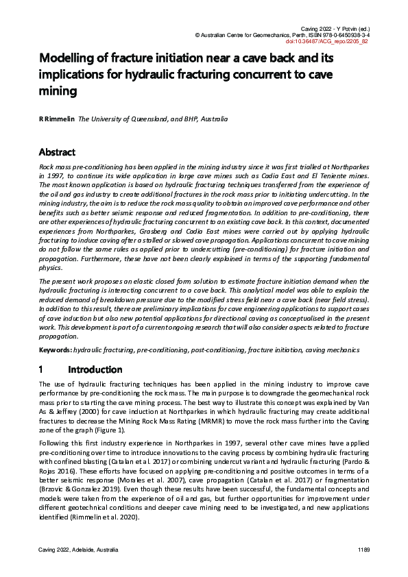 (PDF) Modelling of fracture initiation near a cave back and its implications for hydraulic ...