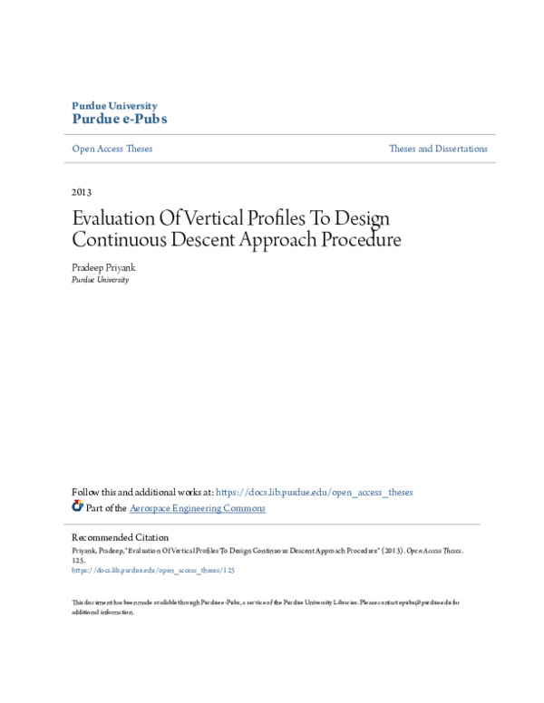 (PDF) Evaluation Of Vertical Profiles To Design Continuous Descent Approach Procedure