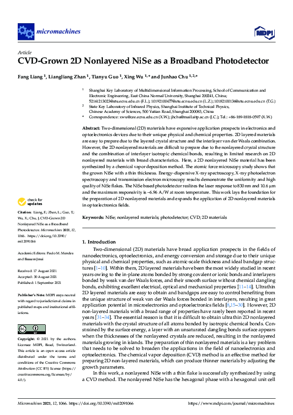(PDF) CVD-Grown 2D Nonlayered NiSe as a Broadband Photodetector ...