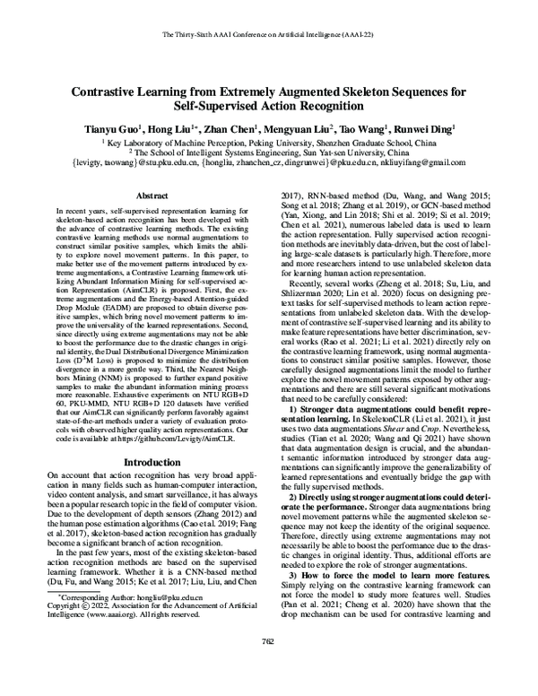 (PDF) Contrastive Learning from Extremely Augmented Skeleton Sequences for Self-Supervised ...
