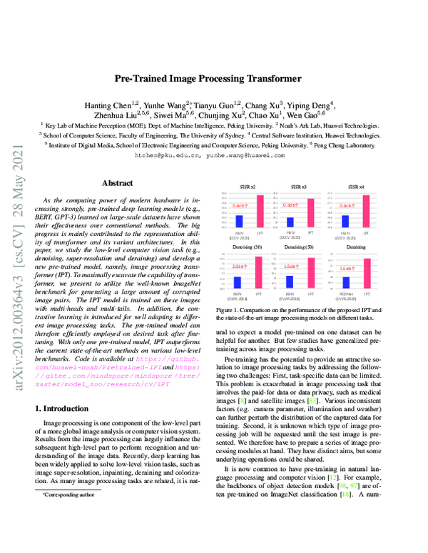 (PDF) Pre-Trained Image Processing Transformer | tianyu guo - Academia.edu