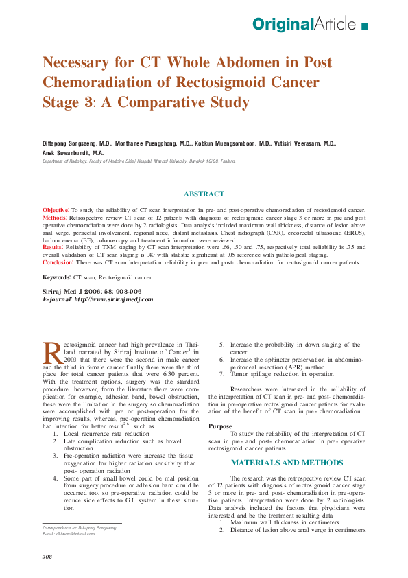 (PDF) OriginalArticle Necessary for CT Whole Abdomen in Post Chemoradiation of Rectosigmoid ...