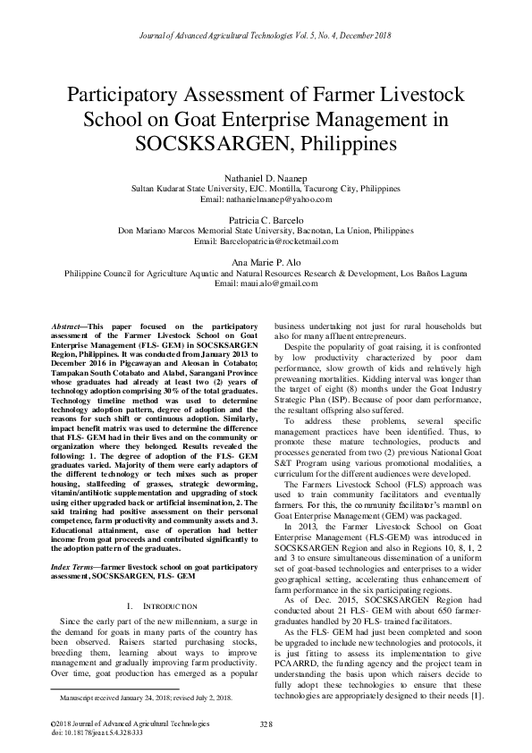 (PDF) Participatory Assessment of Farmer Livestock School on Goat Enterprise Management in ...