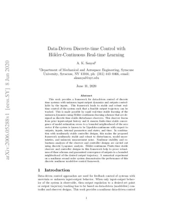 (PDF) Data-Driven Discrete-time Control with Hölder-Continuous Real-time Learning
