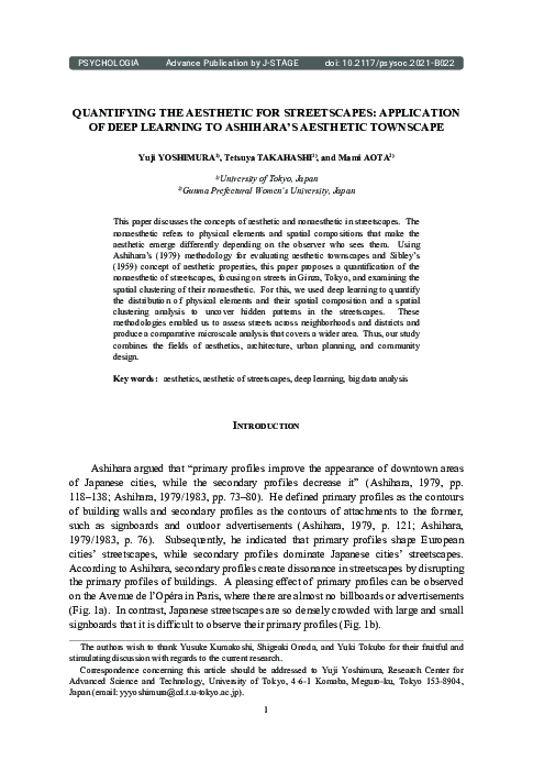 (PDF) Quantifying the Aesthetic for Streetscapes: Application of Deep ...