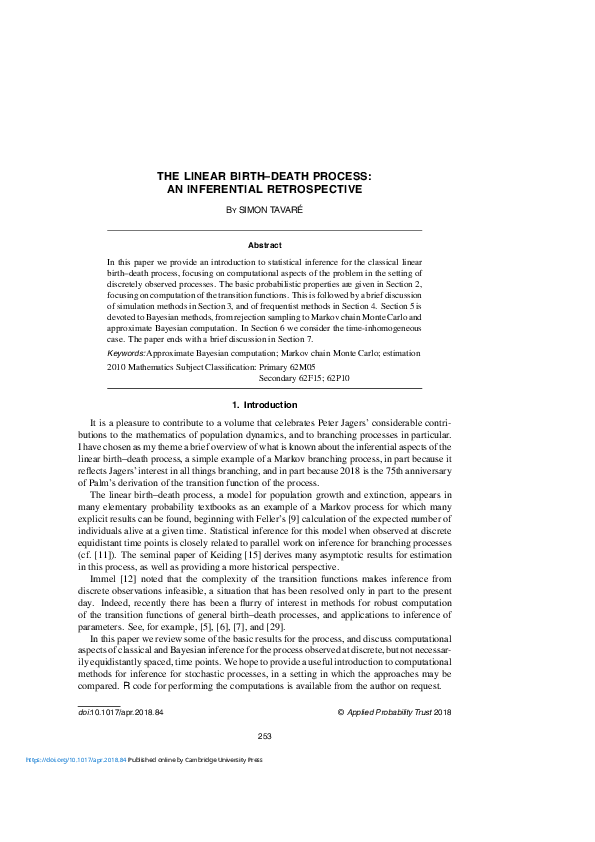 (PDF) The linear birth‒death process: an inferential retrospective
