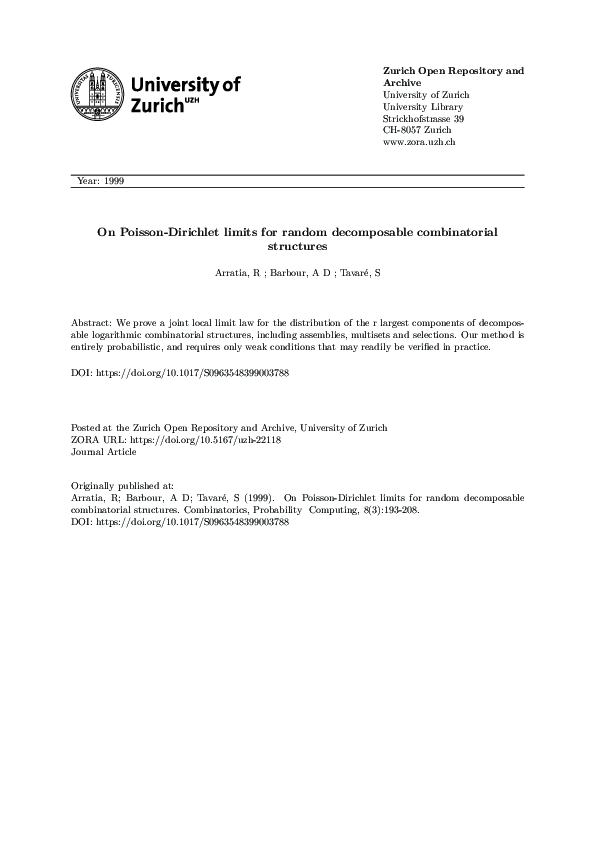 Pdf On Poissondirichlet Limits For Random Decomposable Combinatorial Structures