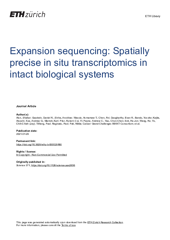 (PDF) Expansion sequencing: Spatially precise in situ transcriptomics ...