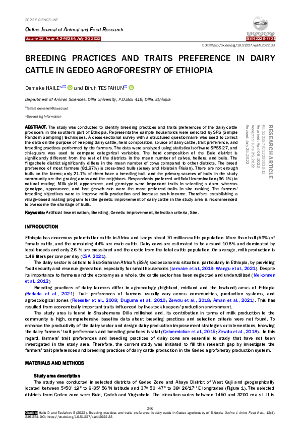 (PDF) Breeding practices and traits preference in dairy cattle in Gedeo agroforestry of Ethiopia