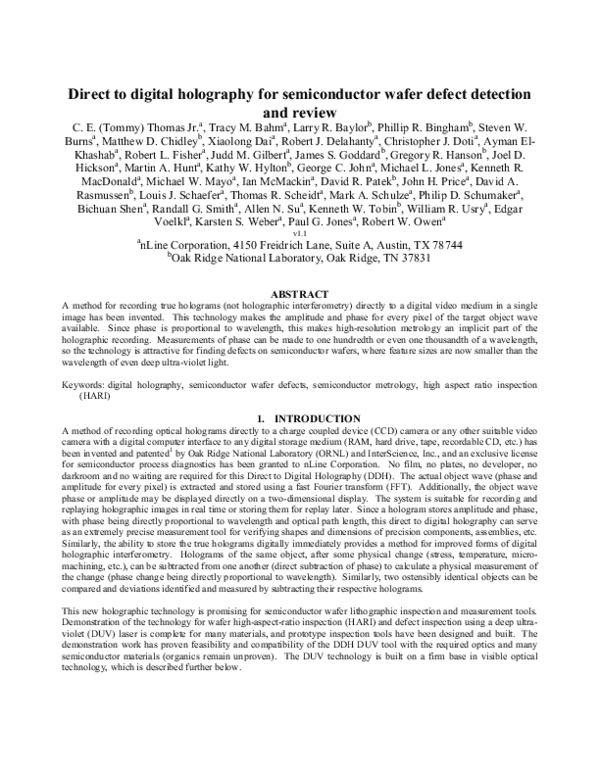 Pdf Direct To Digital Holography For Semiconductor Wafer Defect Detection And Review