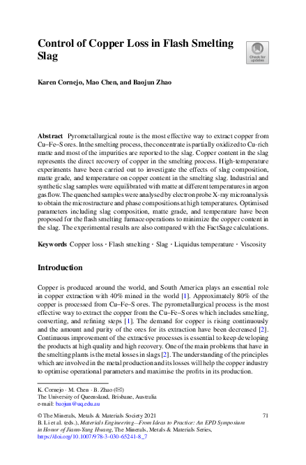 (PDF) Control of Copper Loss in Flash Smelting Slag